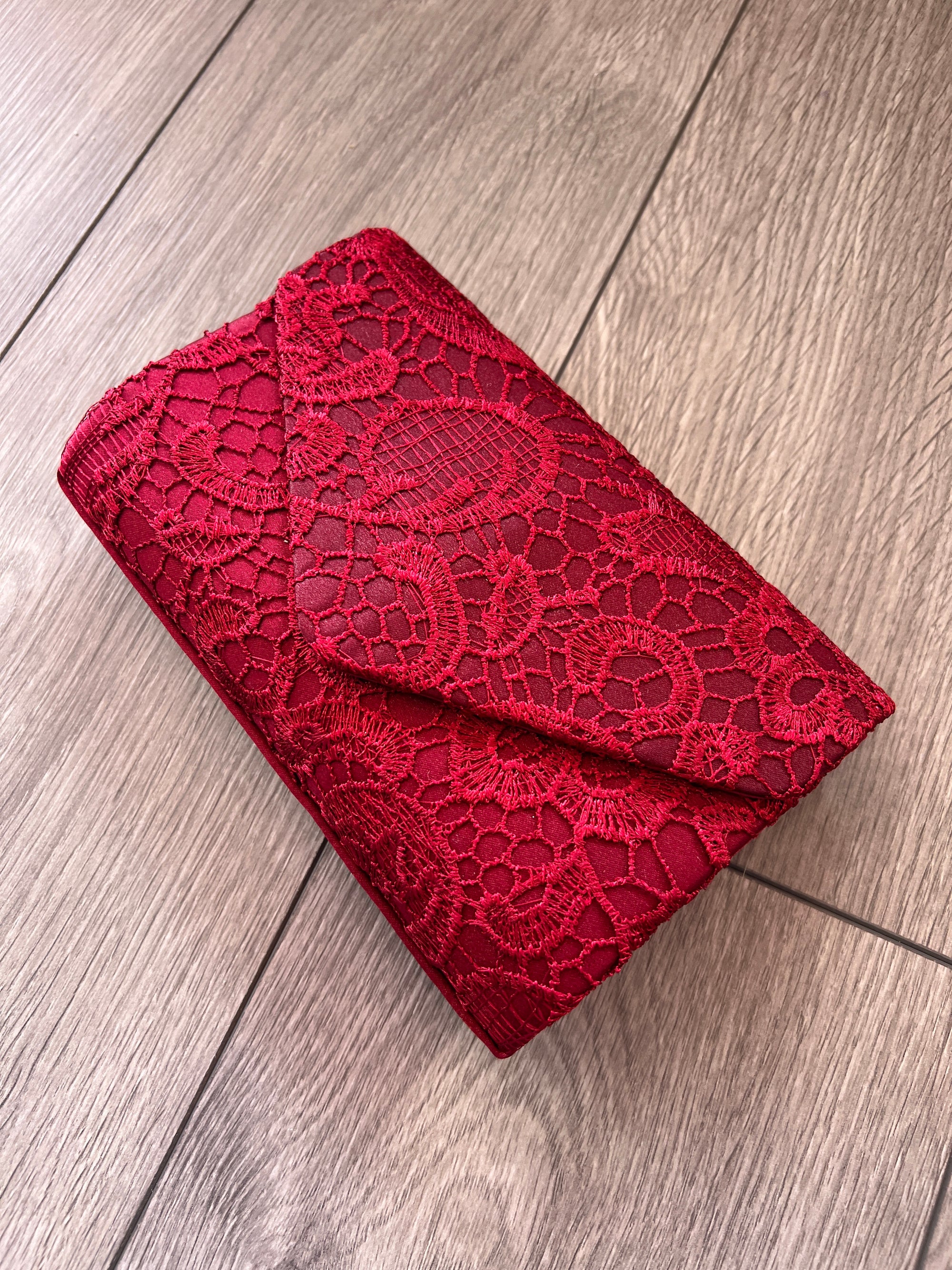 Burgundy Lace Envelope Clutch Bag