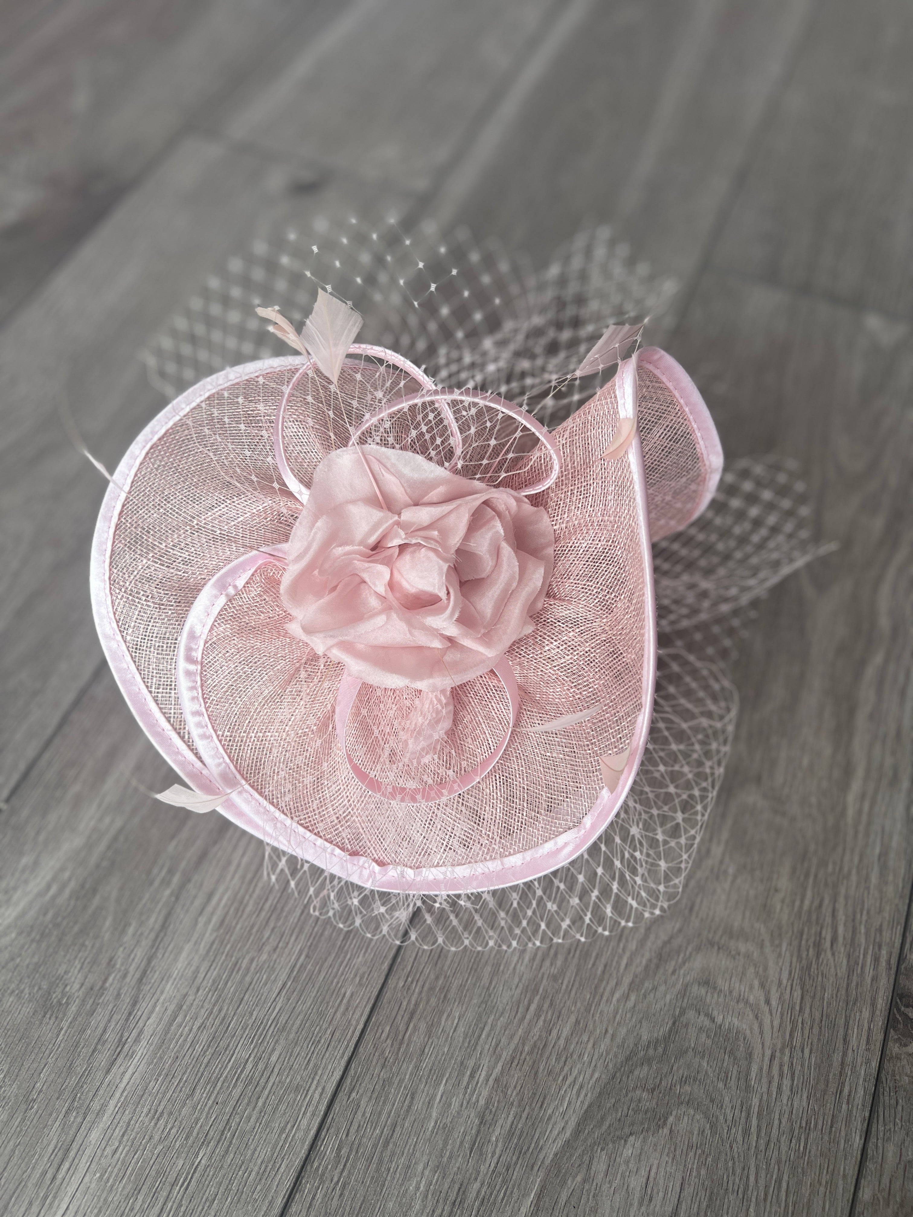 Candy Pink Disc Fascinator with Fabric Rose & Netting
