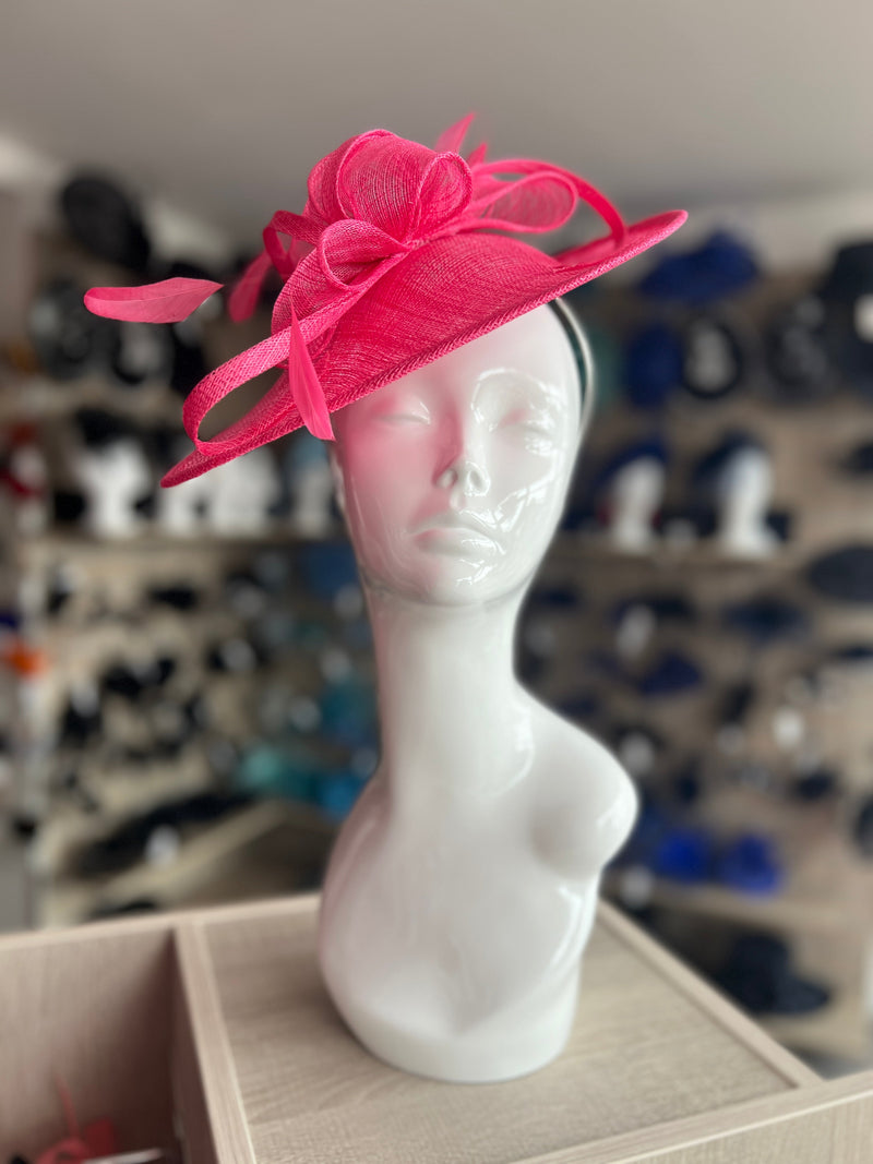 Cerise Teardrop Disc Fascinator for Weddings & The Races