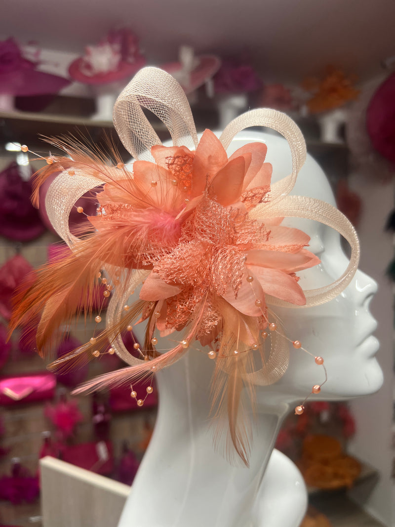 Clip In Blush Pink Hair Fascinator for Weddings with Flower & Loops