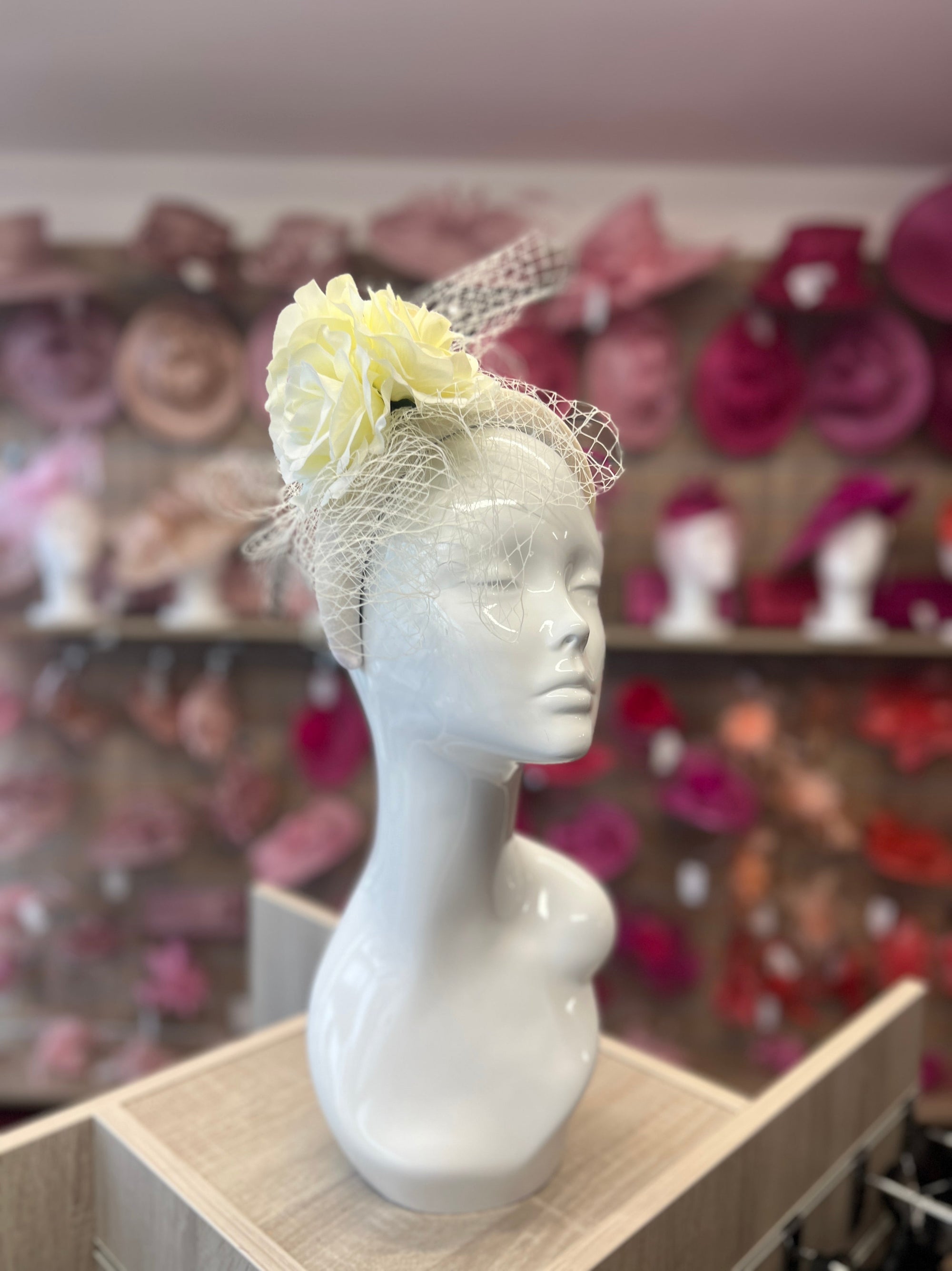 Cream Rose & Netting Chunky Headband Fascinator