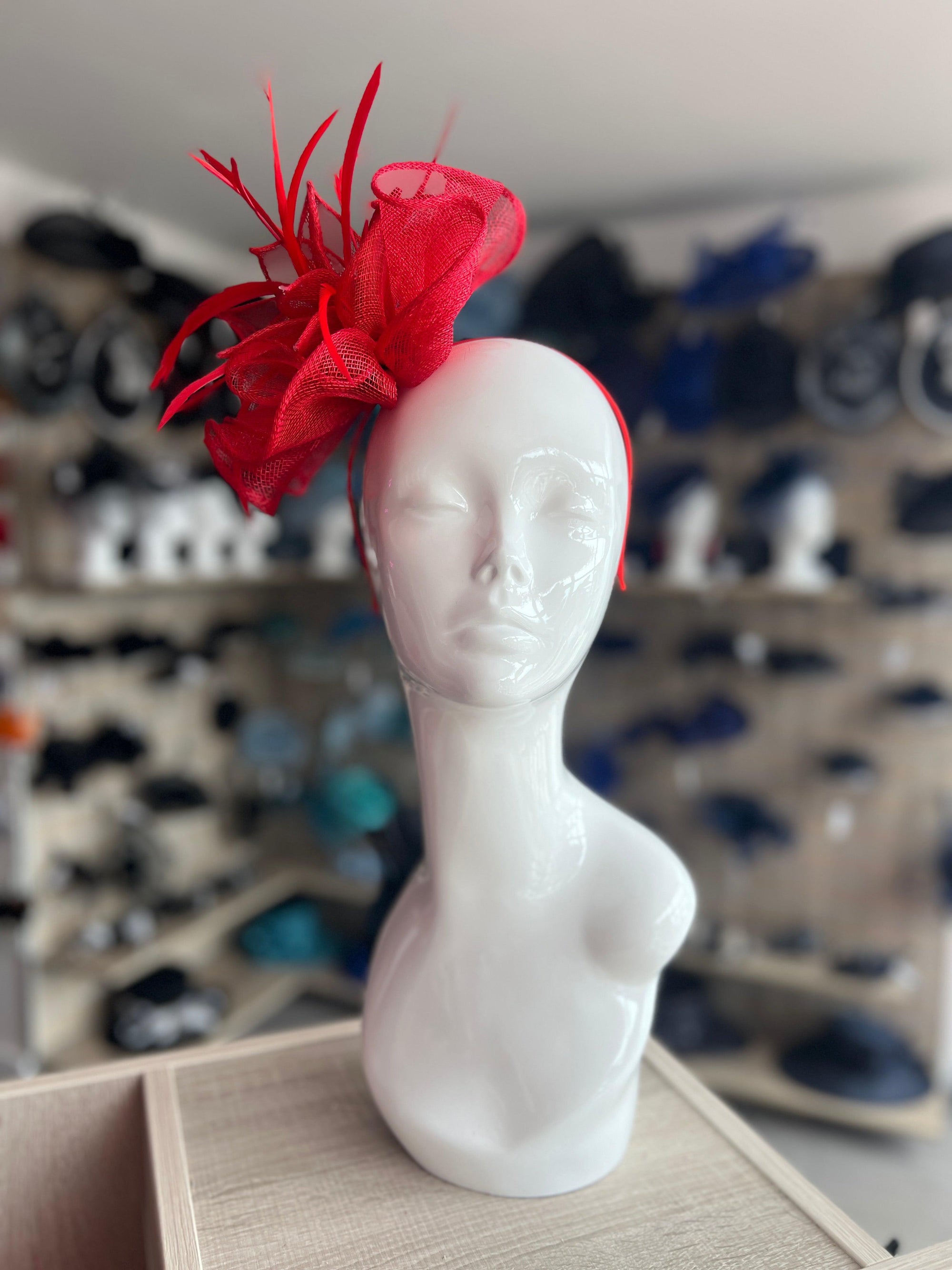 Fluted Sinamay Flower Red Fascinator Headband for Weddings & The Races
