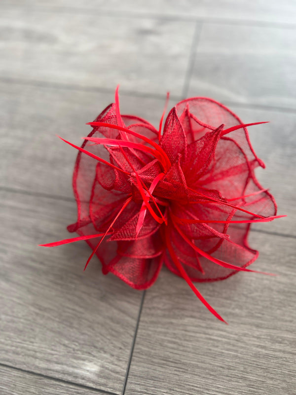 Fluted Sinamay Flower Red Fascinator Headband for Weddings & The Races