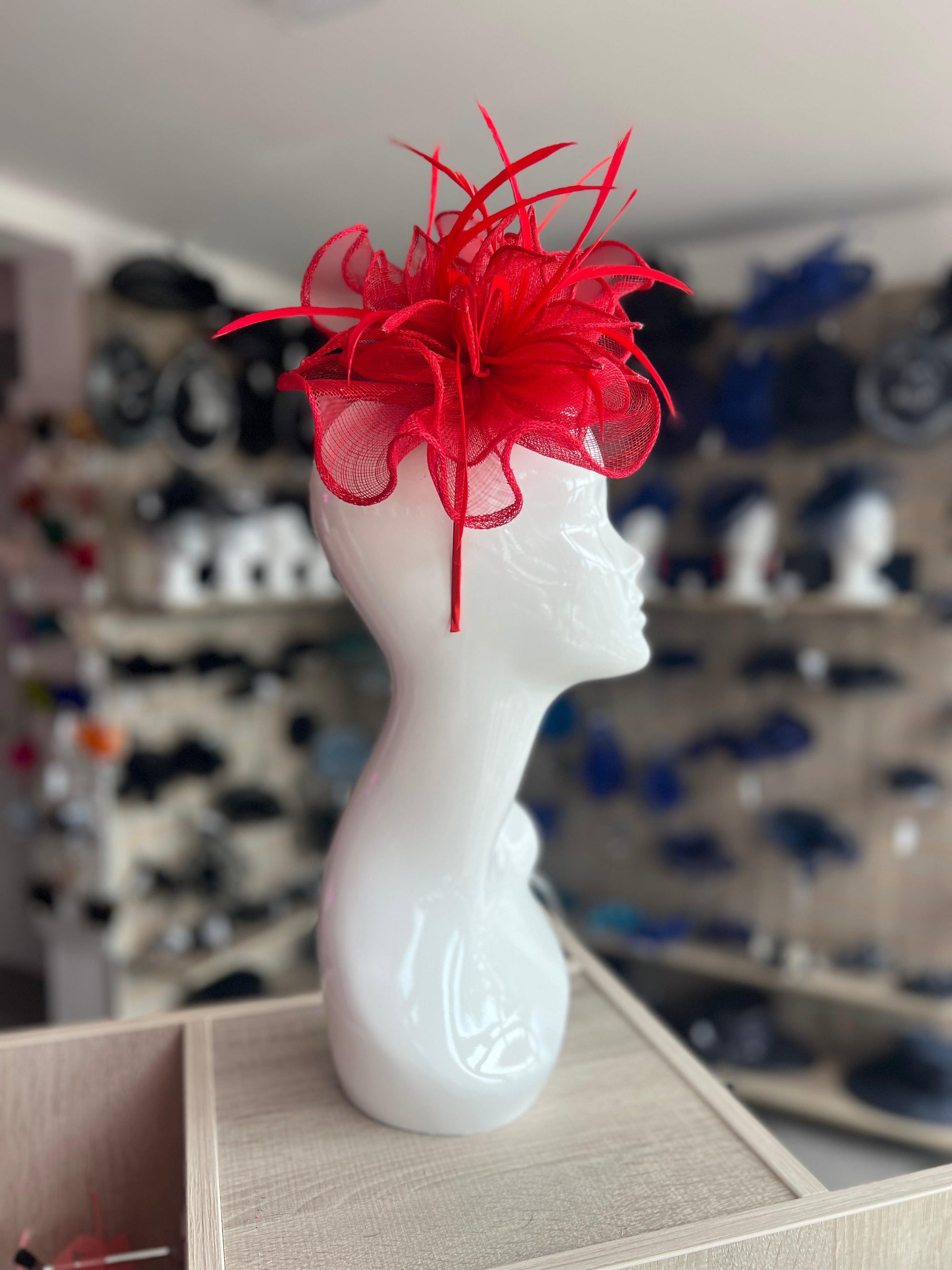 Fluted Sinamay Flower Red Fascinator Headband for Weddings & The Races
