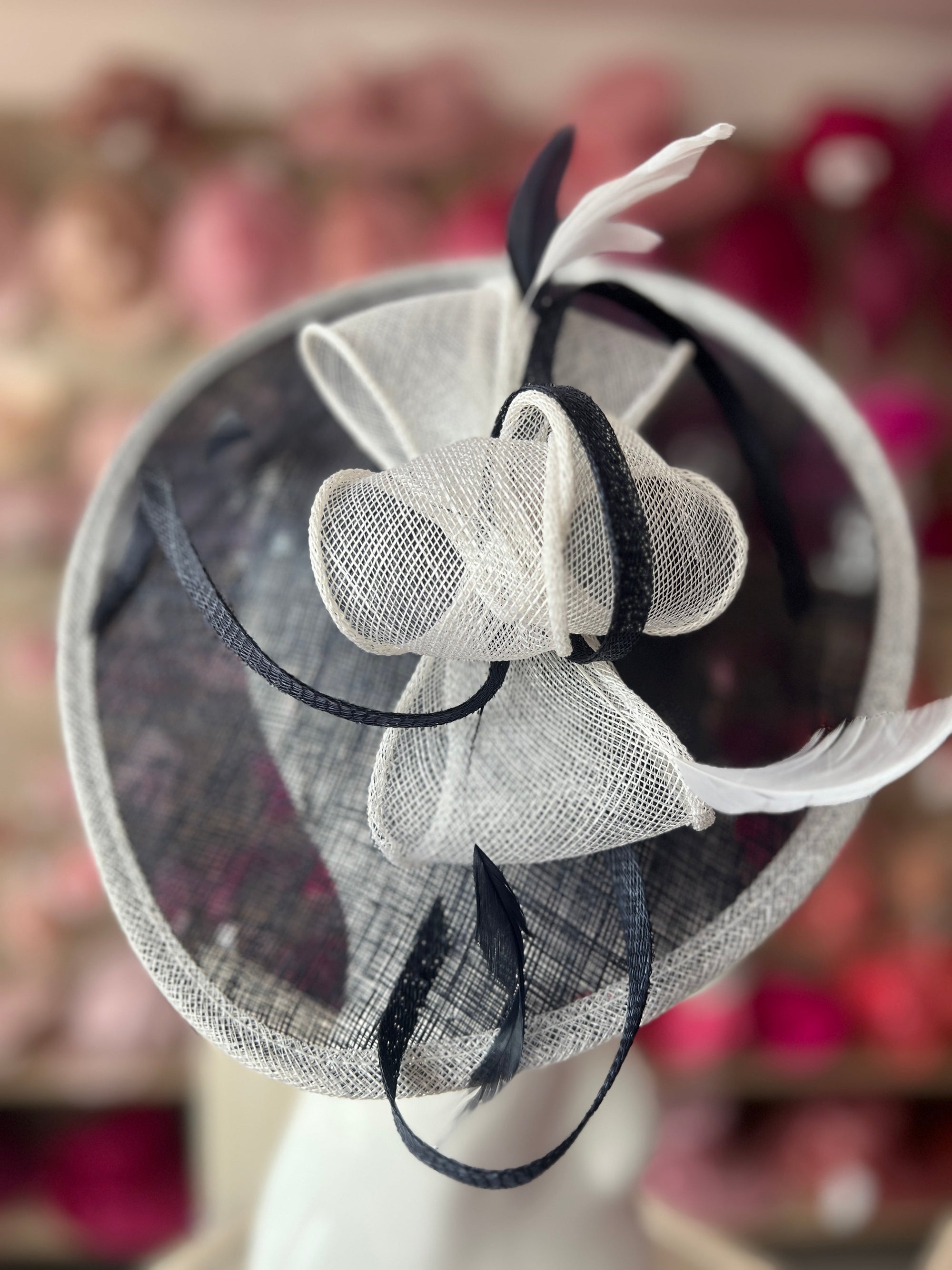 Navy & White Teardrop Disc Fascinator for Weddings & The Races