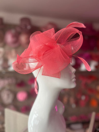 Salmon Large Loop Fascinator With Feathers
