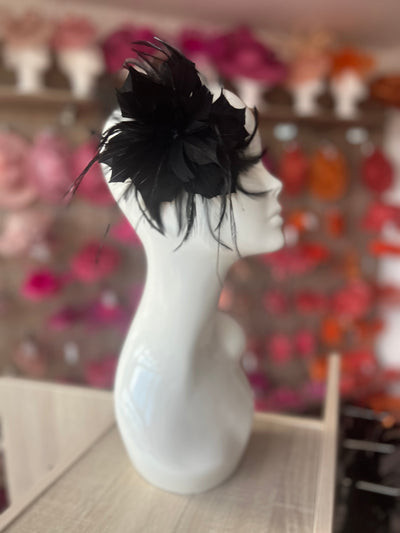 Wispy Feather Black Fascinator on Hair Clip