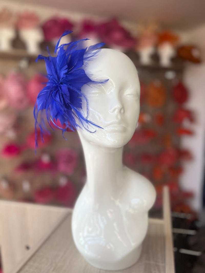 Wispy Feather Blue Fascinator on Hair Clip
