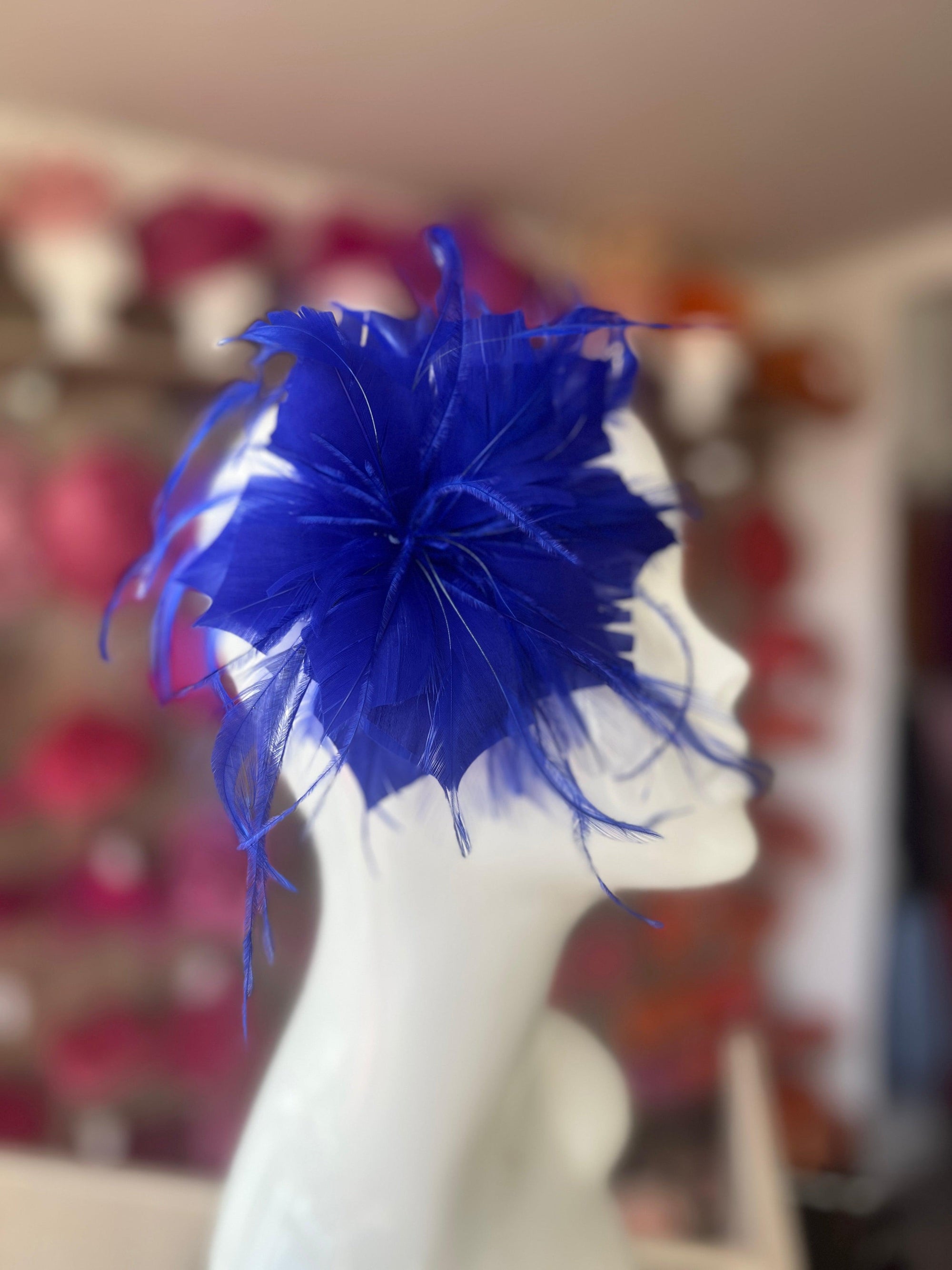Wispy Feather Blue Fascinator on Hair Clip