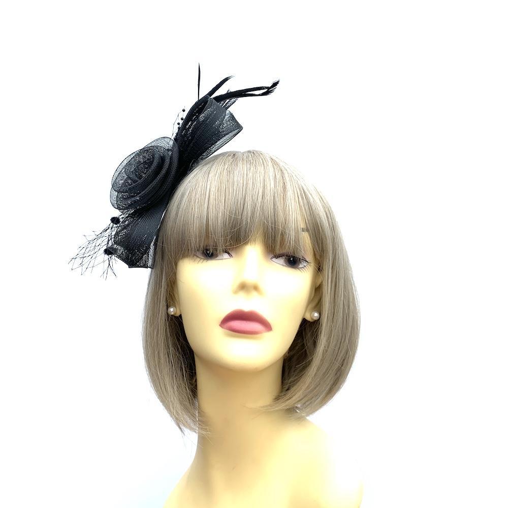 Black Crinoline Fascinator with Beads, Loops & Netting