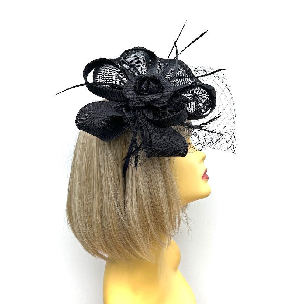 Black Funeral Hats - Funeral Fascinators with Black Veil / Birdcage