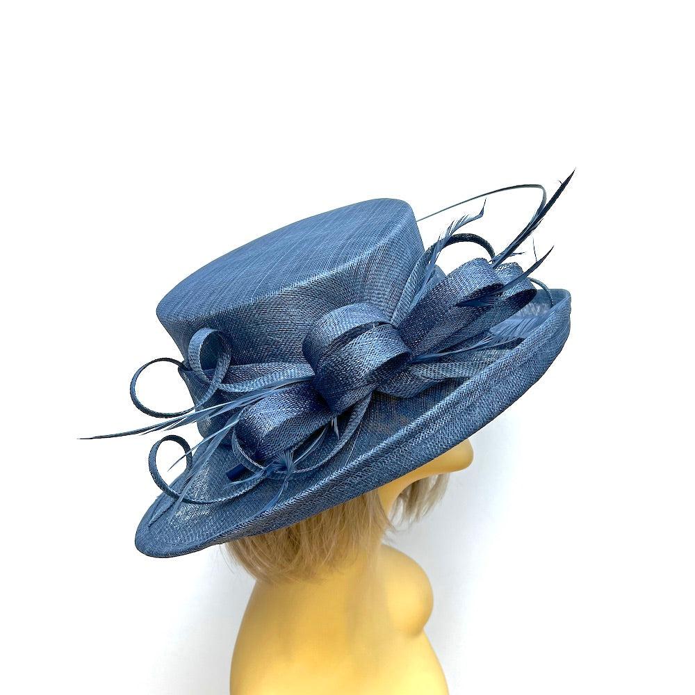 Classic Sinamay Airforce Blue Wedding Hat for Weddings & Race Days