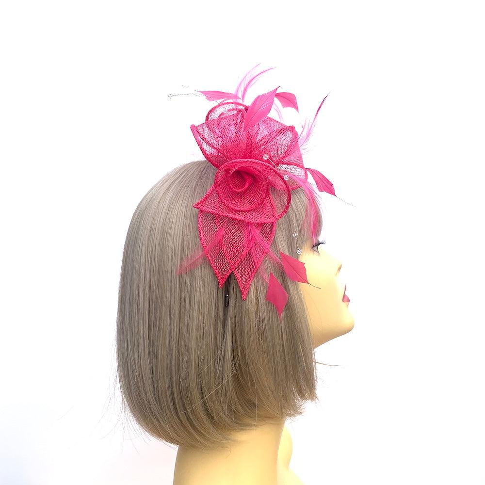 Classic Sinamay Cerise Fascinator for Weddings & The Races
