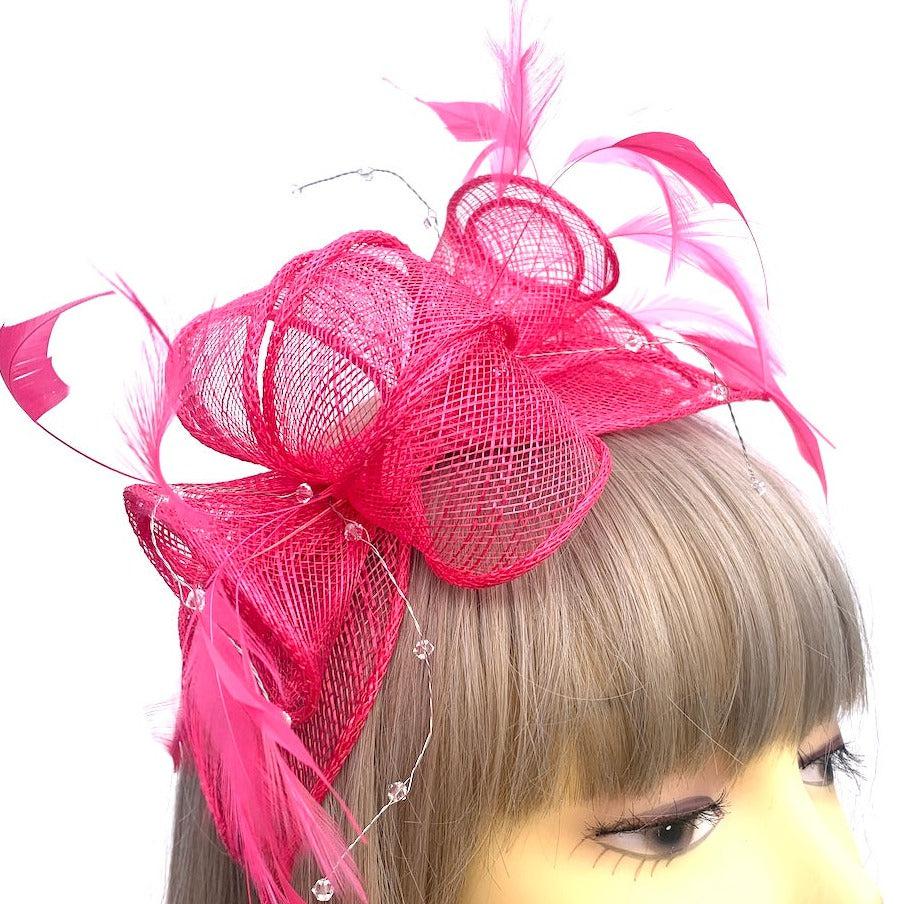 Classic Sinamay Cerise Fascinator for Weddings & The Races