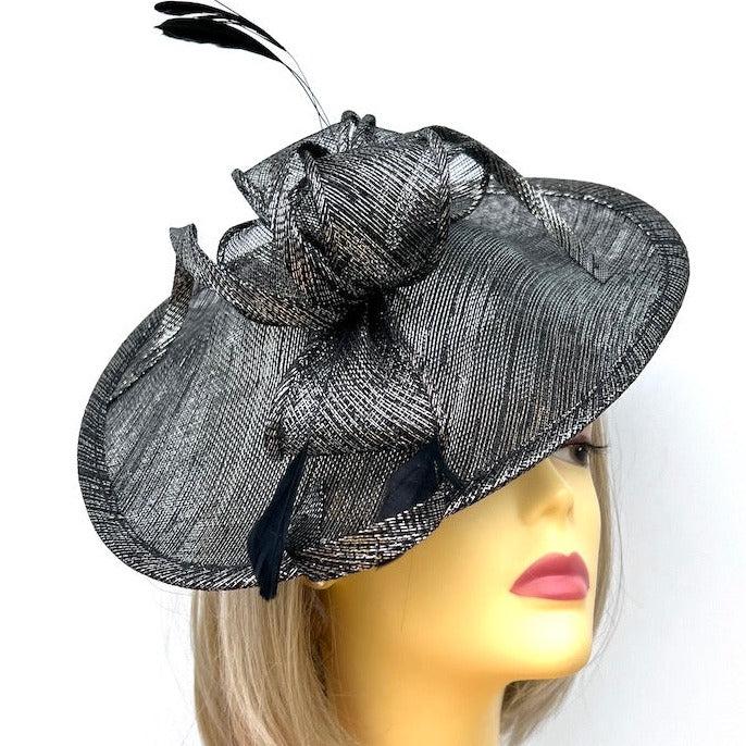 Metallic Grey Graphite Teardrop Disc Fascinator for Weddings & Races