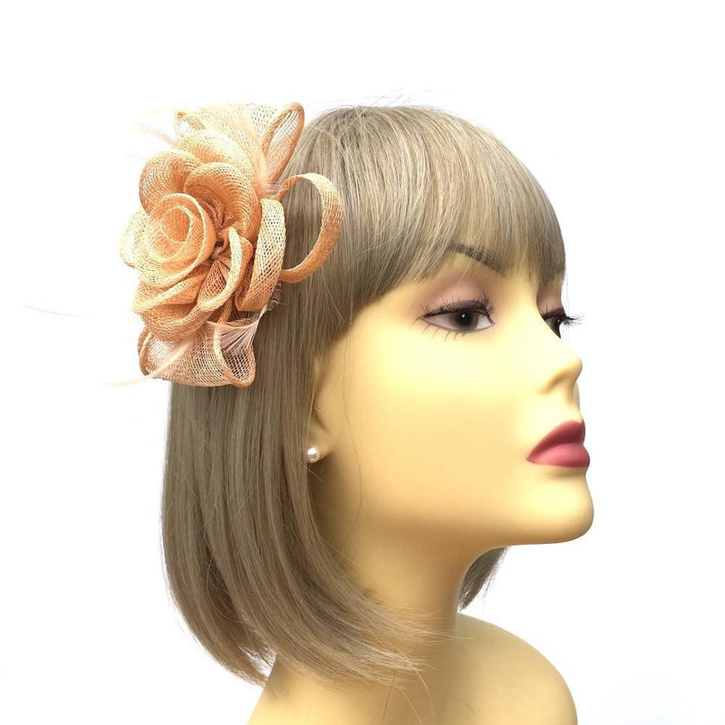 Small Peach Fascinator Clip with Bow & Flower