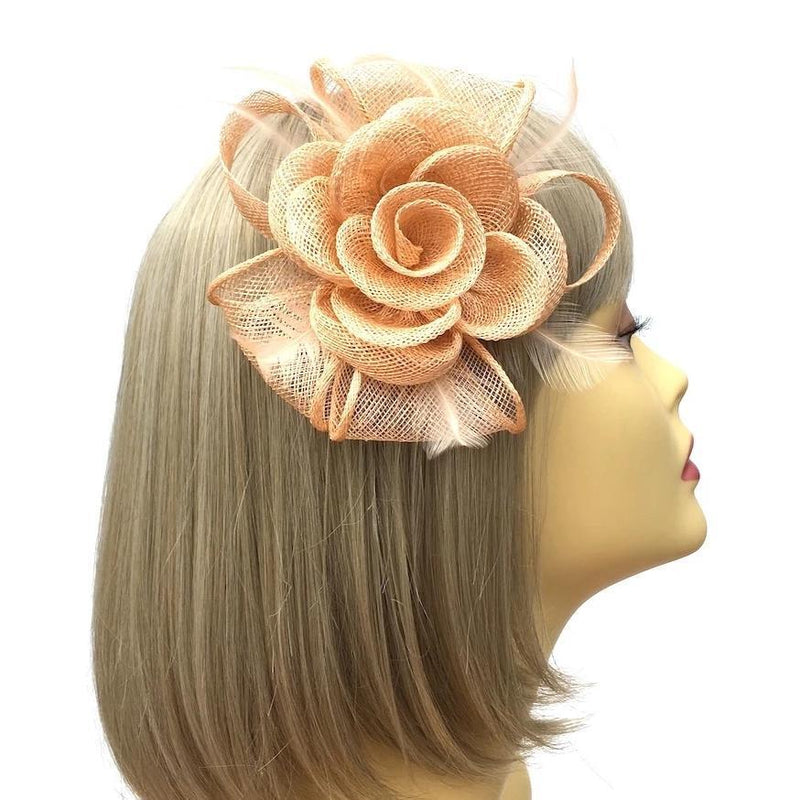 Small Peach Fascinator Clip with Bow & Flower
