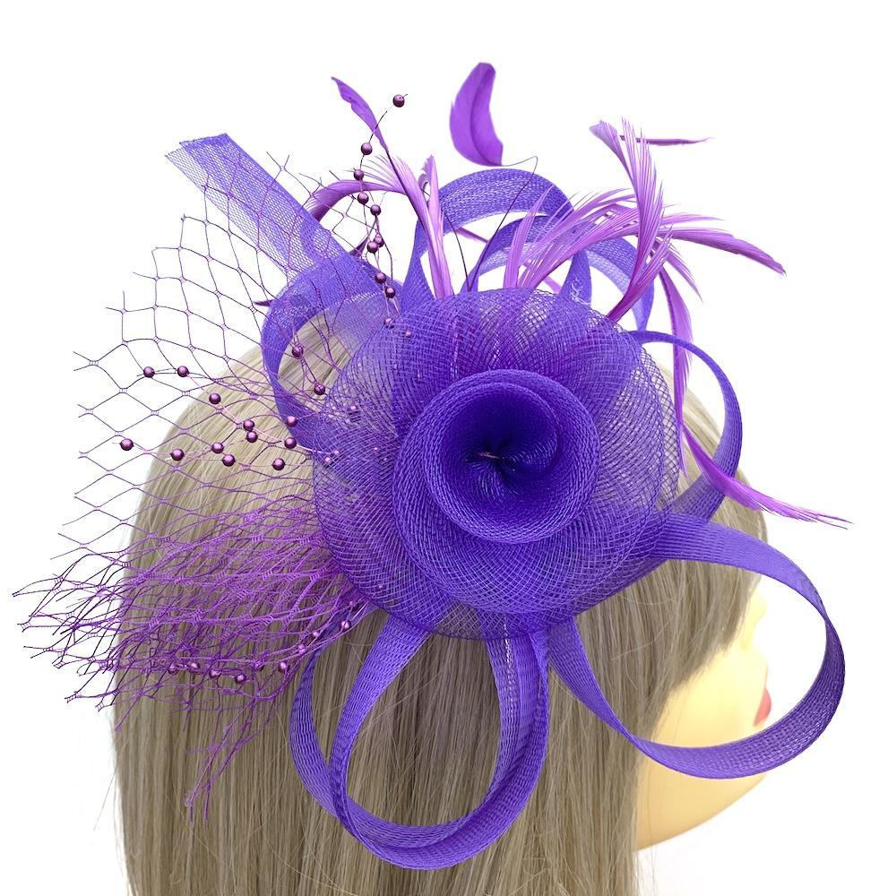 Violet Crinoline Fascinator with Beads, Loops & Netting
